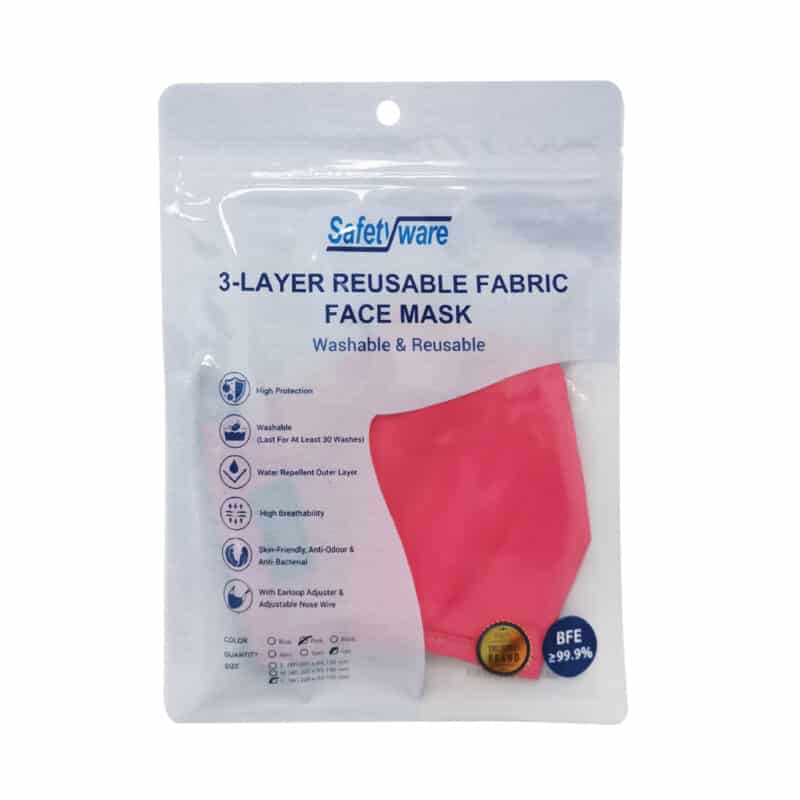 SAFETYWARE 3-Layer Premium Pink Fabric Face Mask - Safetyware Group