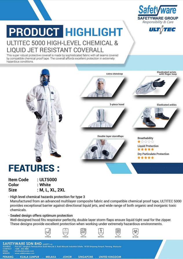 ULTITEC 5000 High Level Chemical & Liquid Jet Resistant Coverall ...