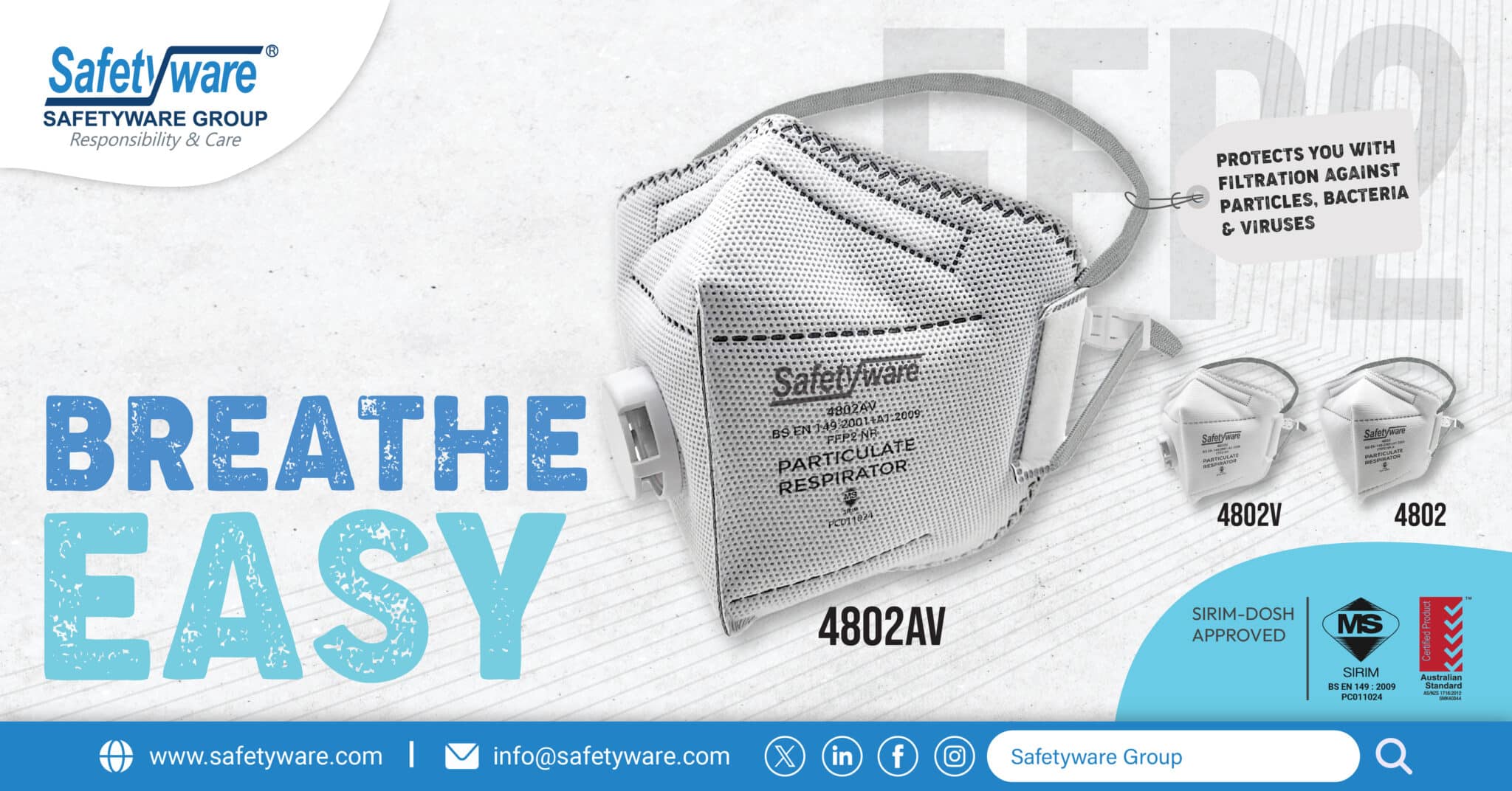 SAFETYWARE FFP2 Respirator: Workplace Safety, 94% Filtration